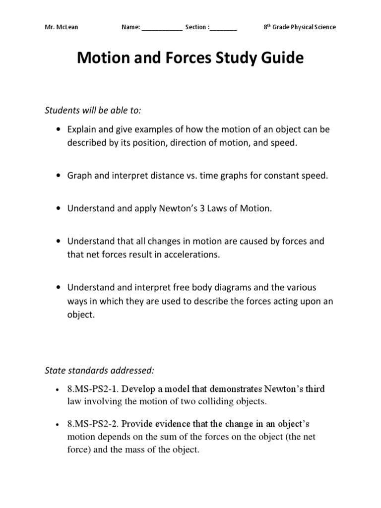 Forces and Motion Study Guide | PDF