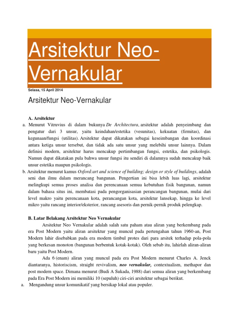 Arsitektur Neo-Vernakular: Ciri dan Prinsip | PDF