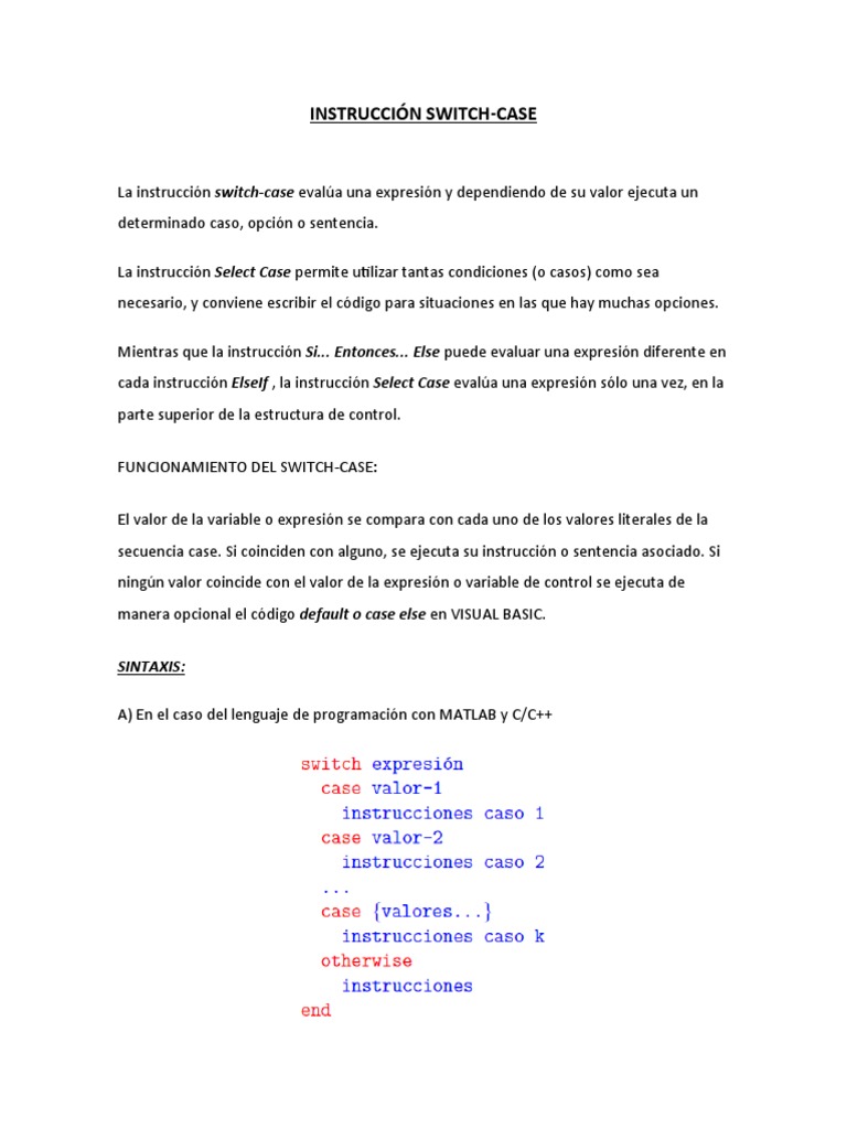 Informe Instrucción Switch | PDF | Lenguaje de programación | Flujo de control