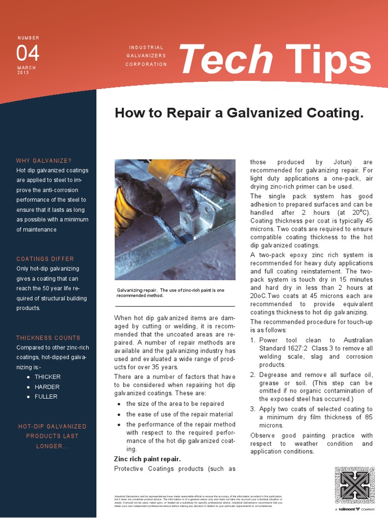Tech Tips 4 - How To Repair A Galvanized Coating PDF | PDF ...