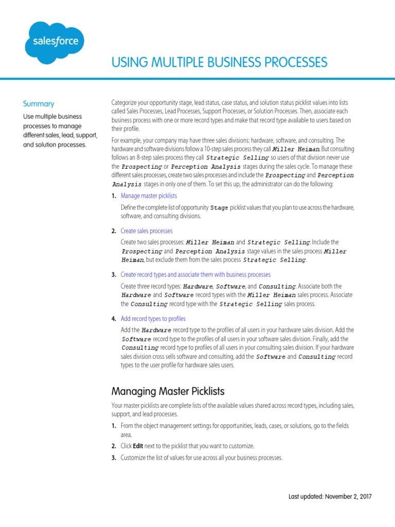 Salesforce Busprocess Cheatsheet Pdf Business Process Default Computer Science