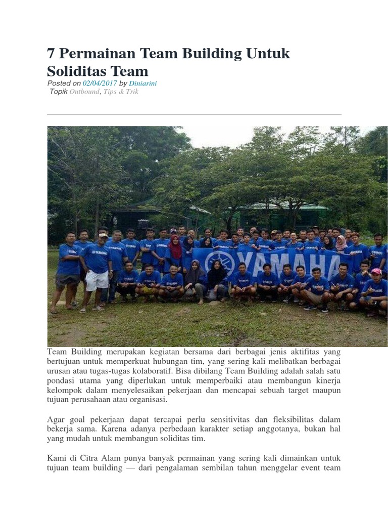 7 Permainan Team Building Untuk Soliditas Team | PDF