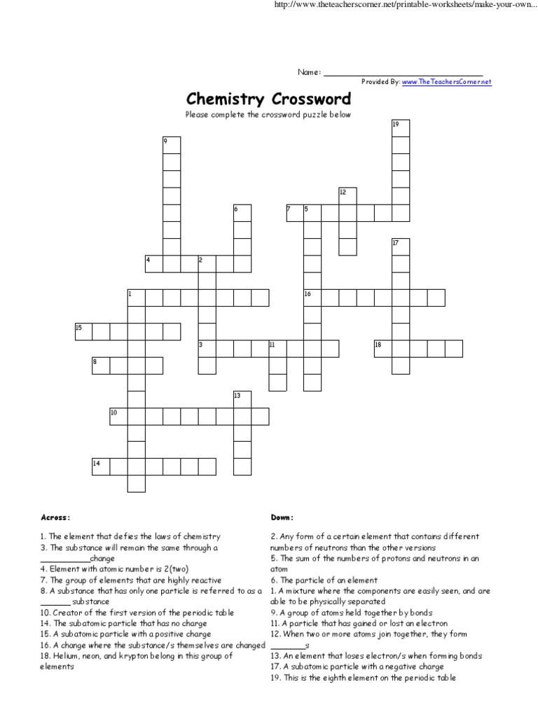 Chemistry Crossword | PDF | Atoms | Chemistry