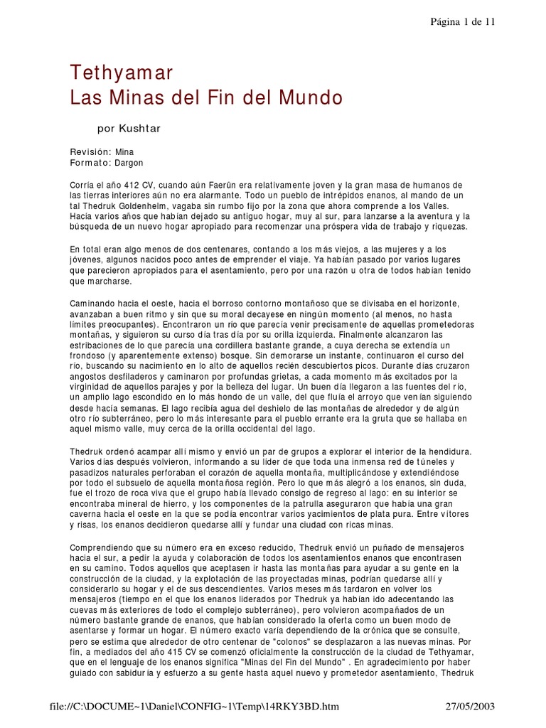 Las Minas de Tethyamar | PDF | Enano (Tierra Media) | Duendes