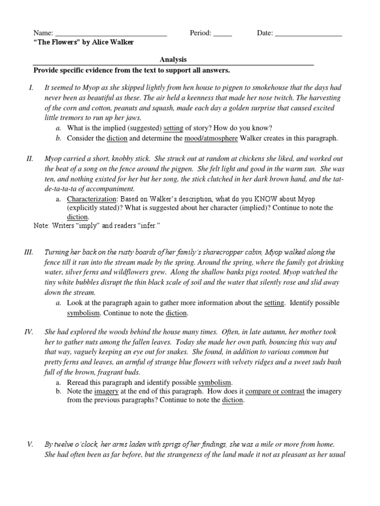 Analysis of "The Flowers" by Alice Walker | PDF | Nature