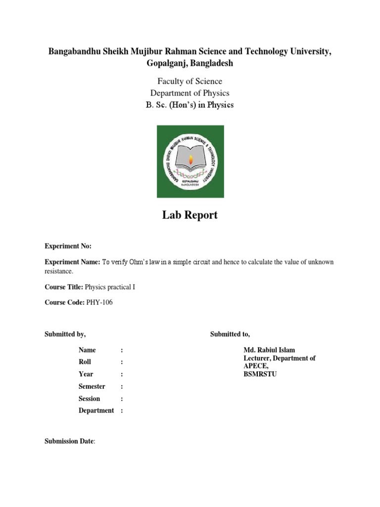 Ohms Law Lab Report | PDF | Electrical Resistance And Conductance | Voltage