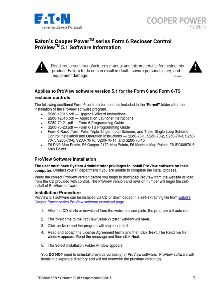 Eaton'S Cooper Power Series Form 6 Recloser Control Proview 5.1 ...