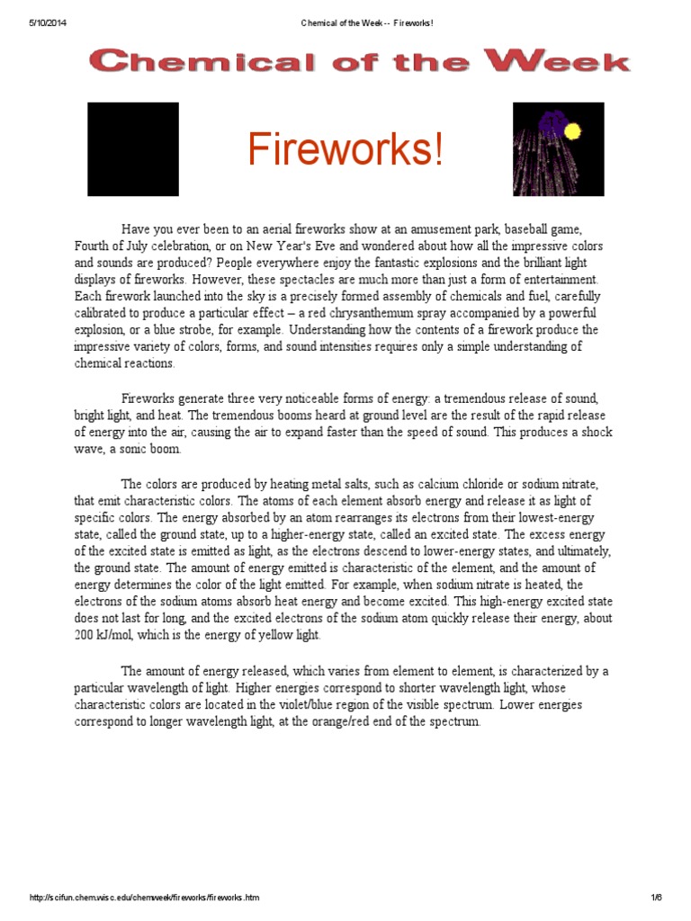Chemical of the Week -- Fireworks!.pdf | Gunpowder | Fireworks | Free ...