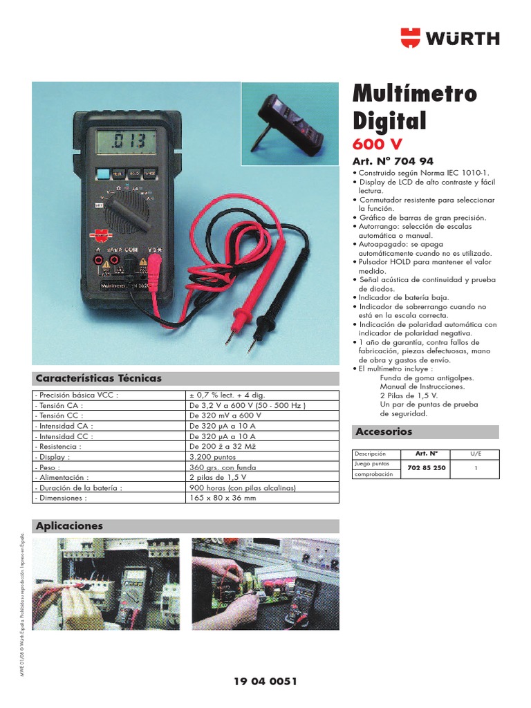 Multimetro Wurth | PDF | Electromagnetismo | Electrónica