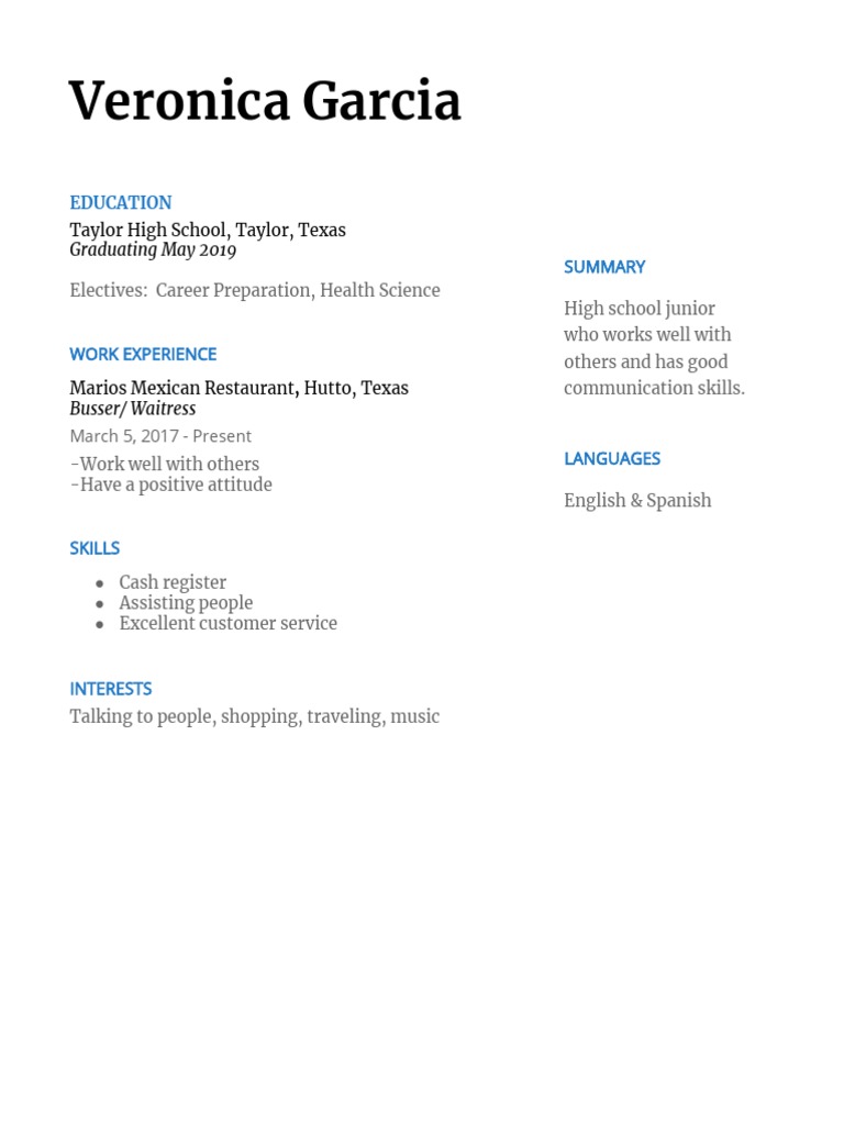 Veronica Garcia: High School Resume | PDF