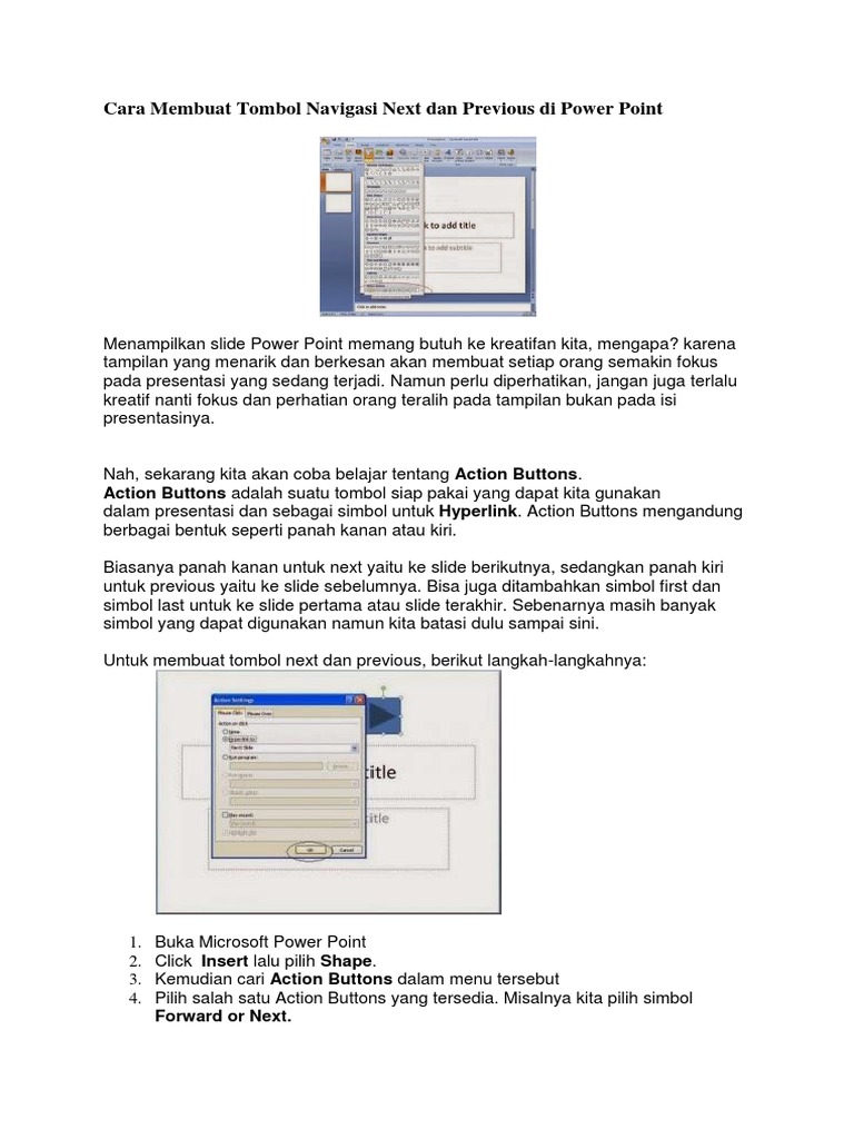 Tombol Navigasi Next dan Previous PowerPoint | PDF