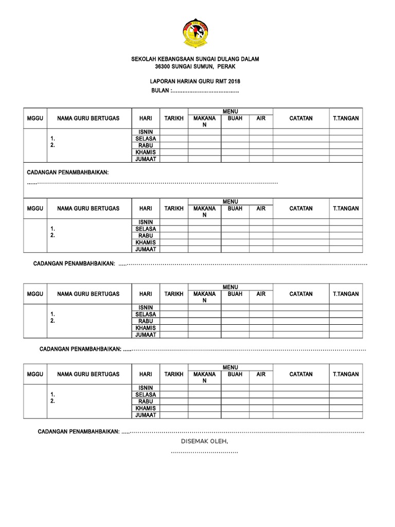 Laporan Harian RMT | PDF