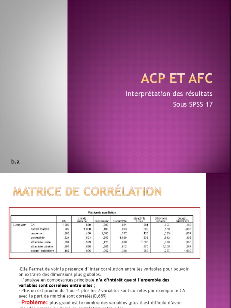 ACP, SPSS Interpretaion | PDF | Corrélation (statistiques) | Analyse en ...