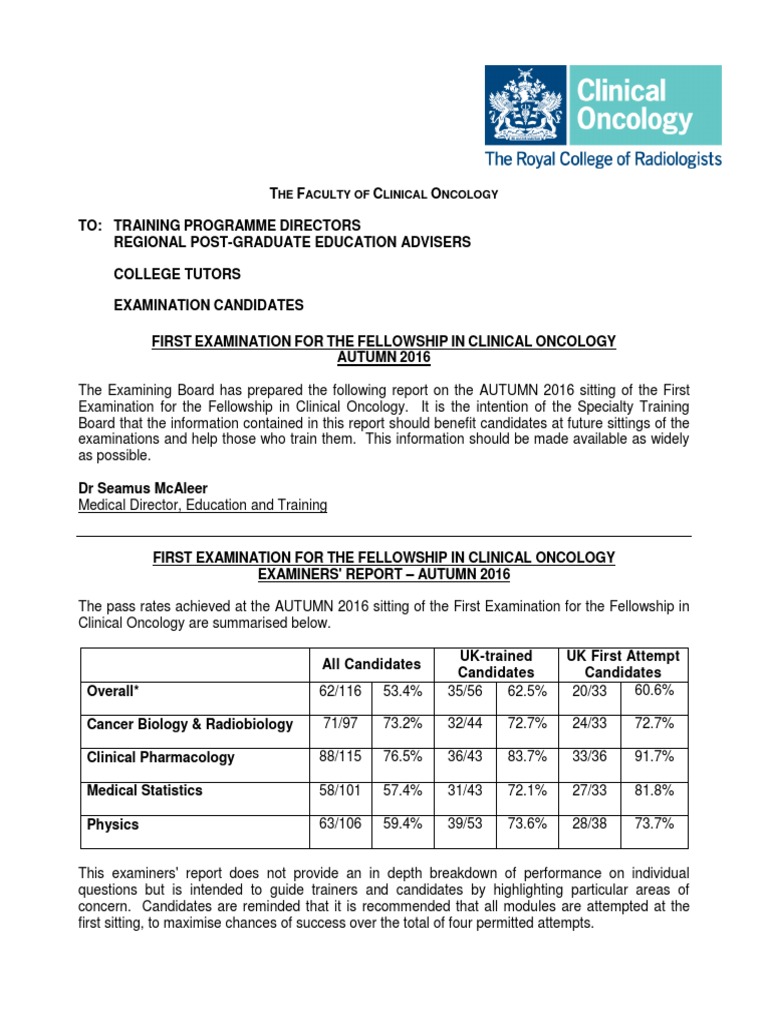 Autumn 2016 Clinical Oncology Exam Report | PDF | Clinical Trial ...