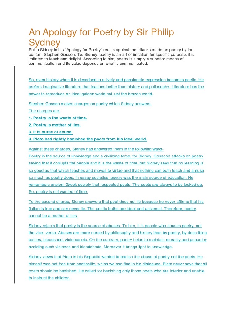 An Apology for Poetry by Sir Philip Sydney | Poetry | Philosophical ...