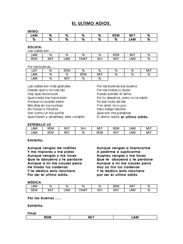 El Ultimo Adios Letra | PDF
