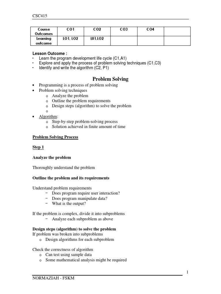 Problem Solving CSC415 | Download Free PDF | Algorithms | C++