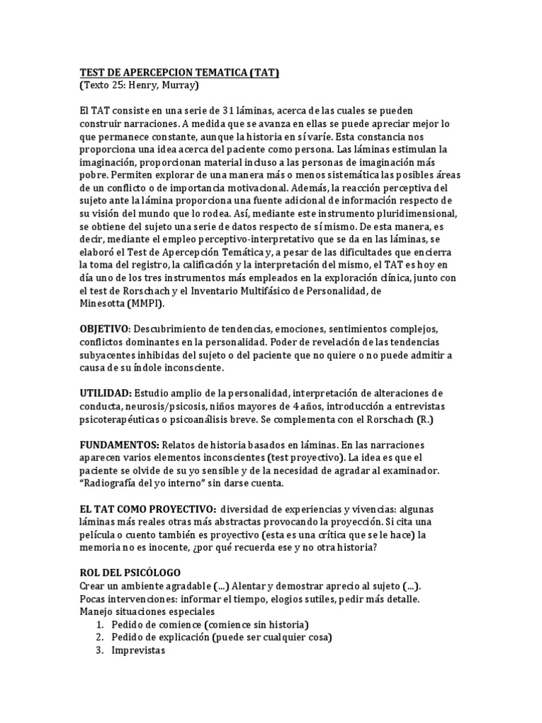 Análisis detallado del Test de Apercepción Temática (TAT), un ...