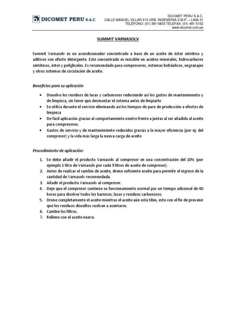 Procedimiendo Varnasolv | PDF