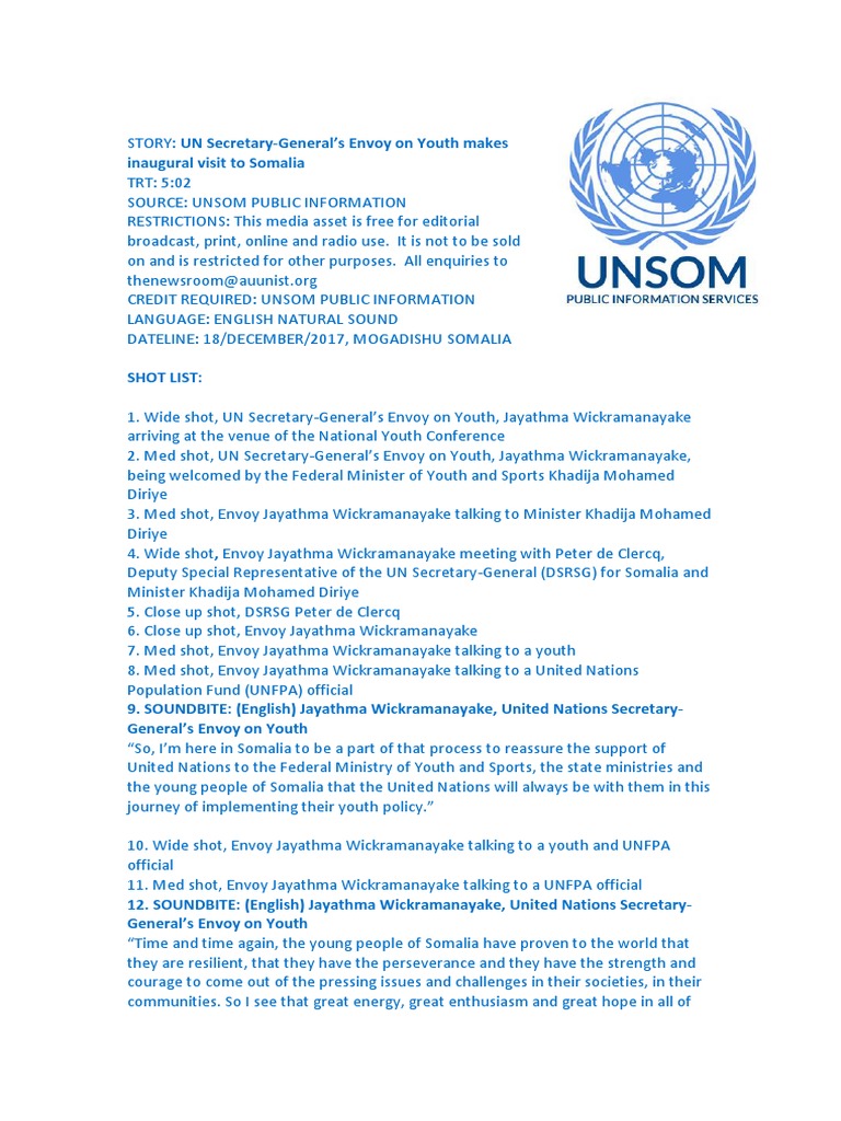 On First Visit To Somalia, UN Envoy On Youth Hails Role Played by Young ...