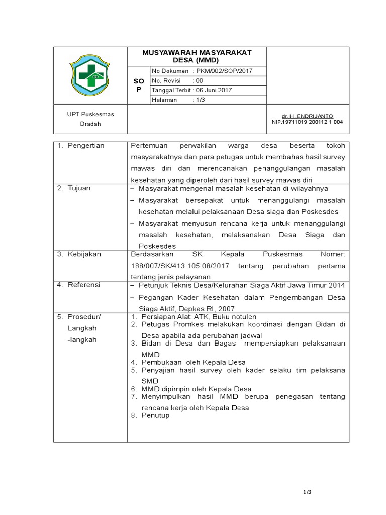 SOP Musyawarah Masyarakat Desa (MMD) | PDF