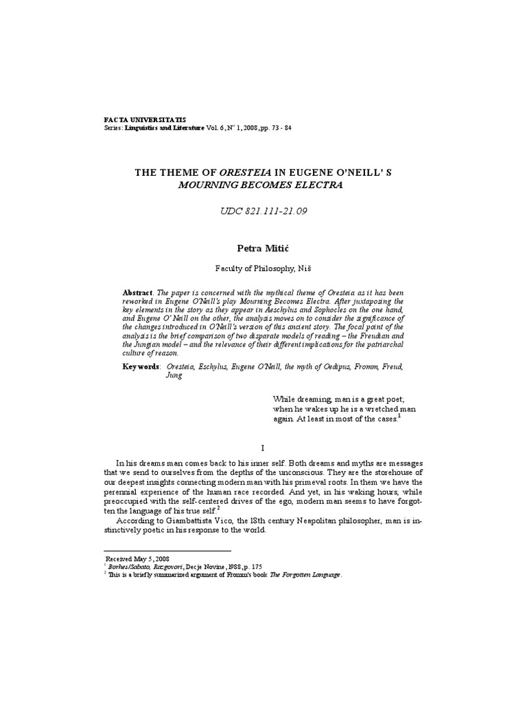 The Theme of Oresteia in Eugene O'Neill' S: Mourning Becomes Electra ...