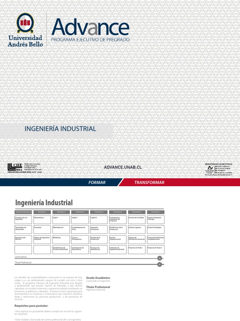 Malla Curricular Ingeniería Industrial UNAB | PDF | Ingeniería ...