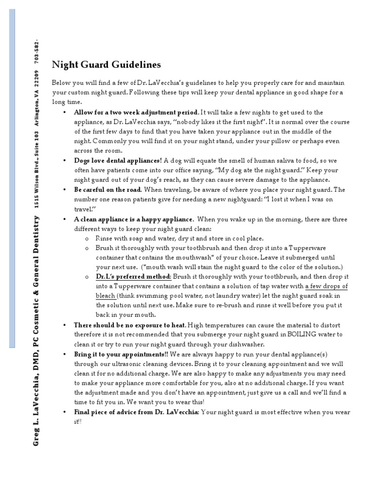 Nightguard Guidelines | PDF | Dentistry | Mouth