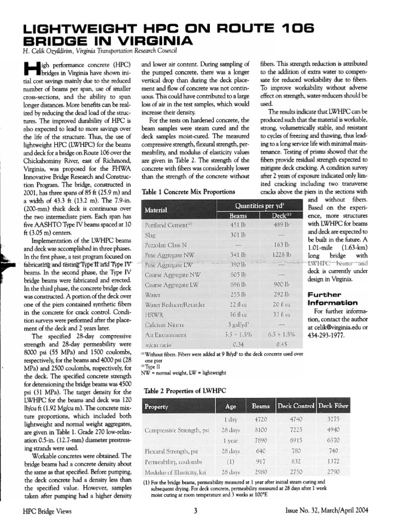 LIGHT-WEIGHT HPC ON ROUTE 106 BRIDGE IN VIRGINIA: IMPLEMENTATION AND ...