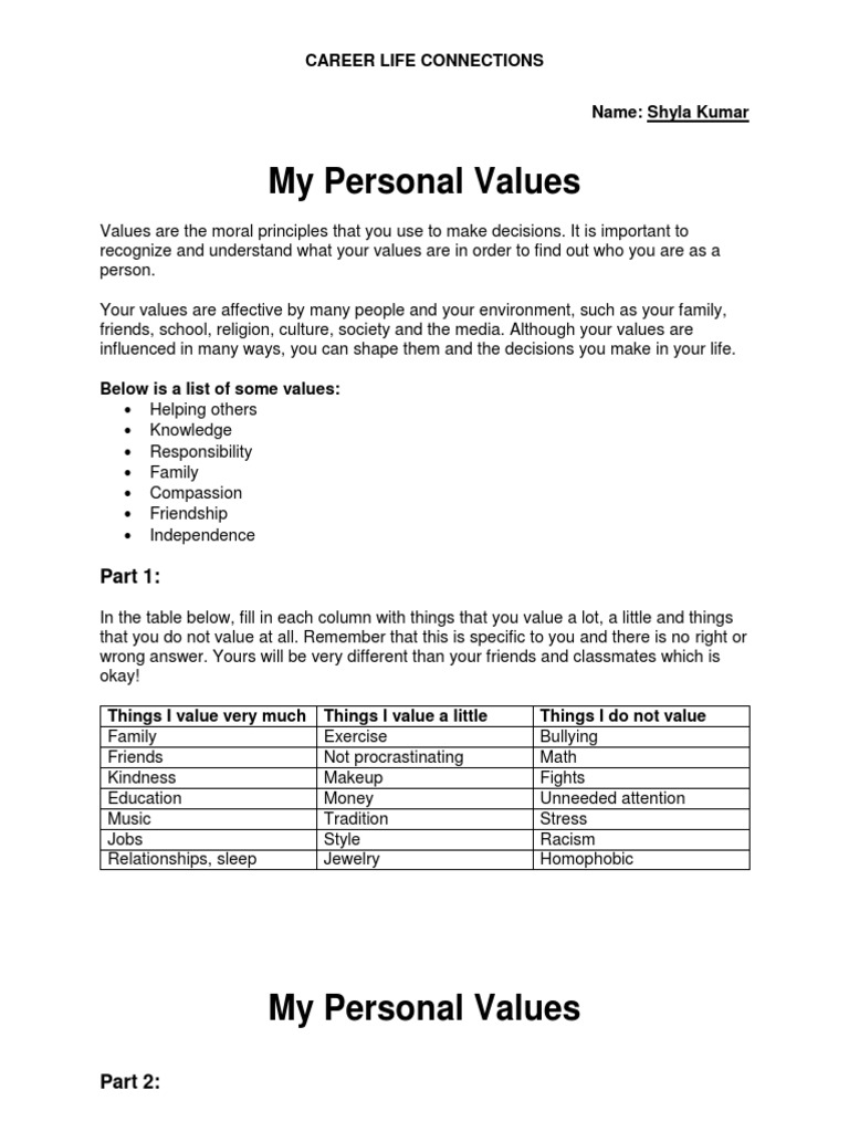 My Personal Values | PDF