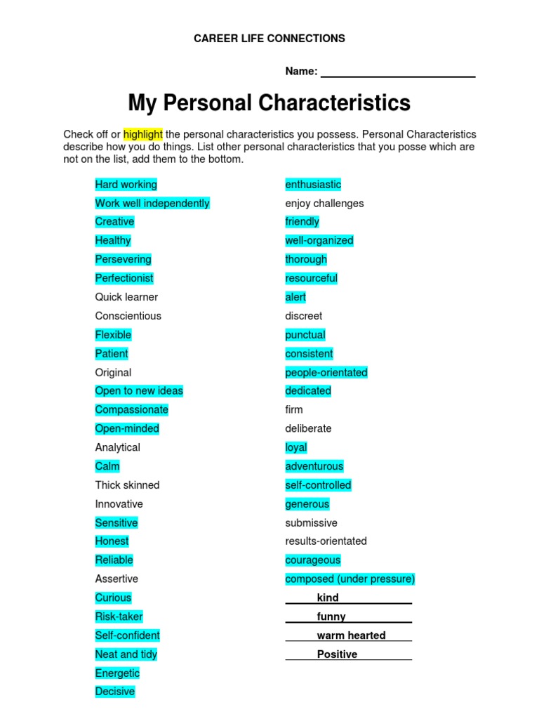 My Personal Characteristics | PDF