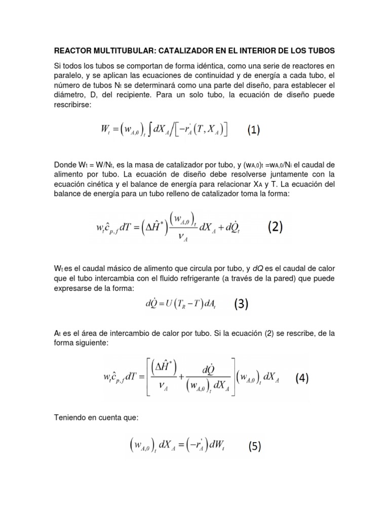 Reactor Multitubular | PDF | Ciencia y matemáticas