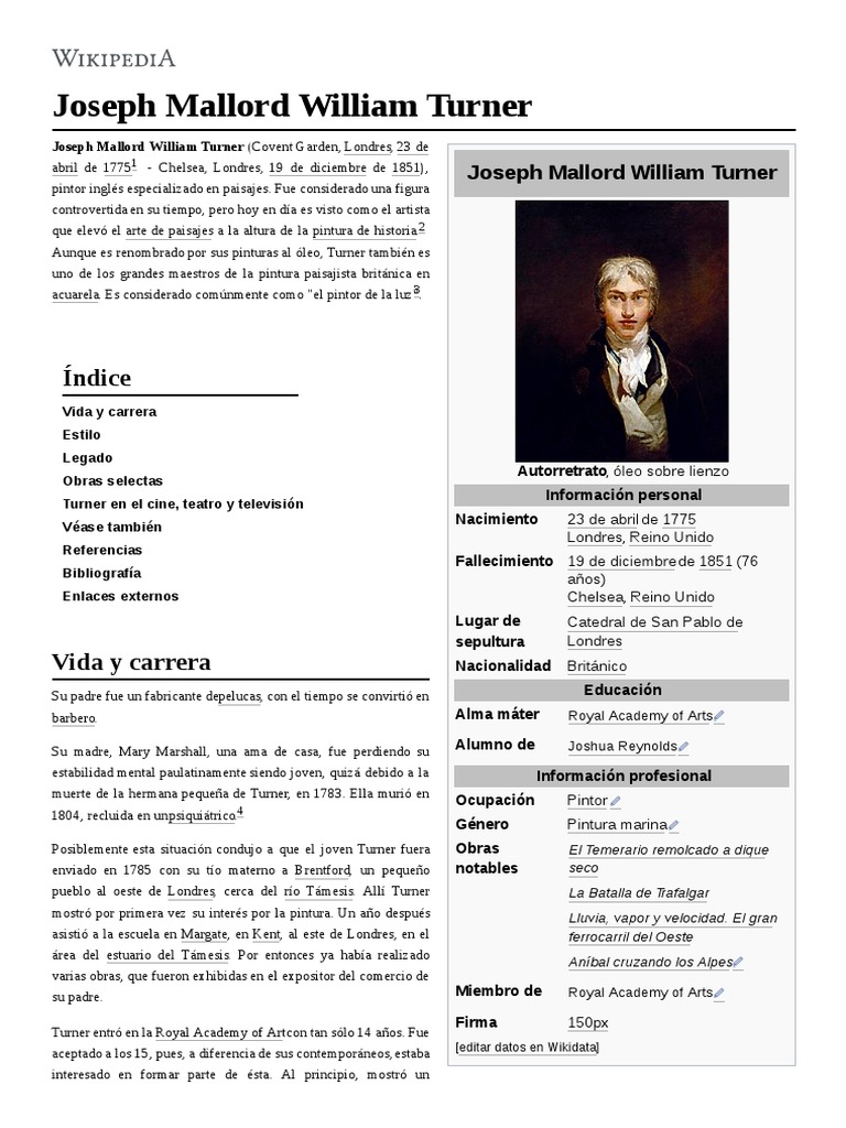 Joseph Mallord William Turner | PDF | JMW Turner | Pinturas