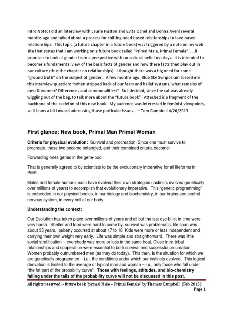 Primal Man Primal Female - Tom Campbell | PDF | Physical Attractiveness ...