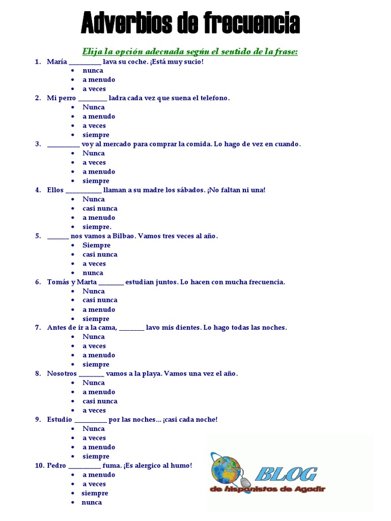 Ejercicio Adverbios de Frecuencia