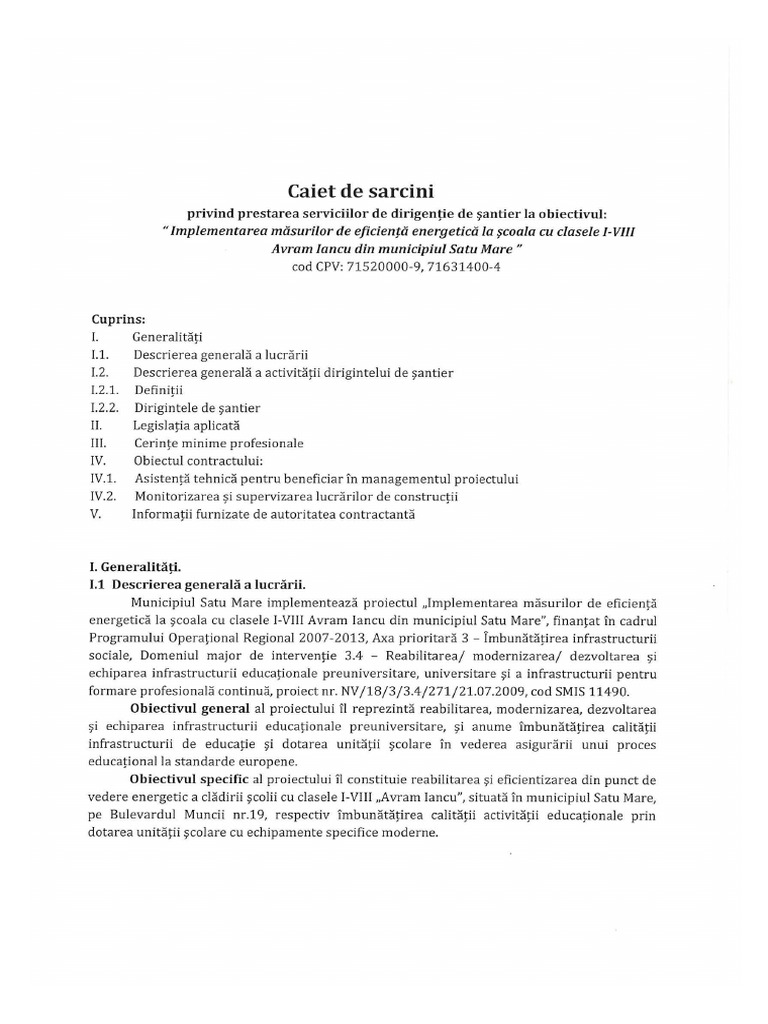 Caiet de Sarcini Diriginte de Santier | PDF