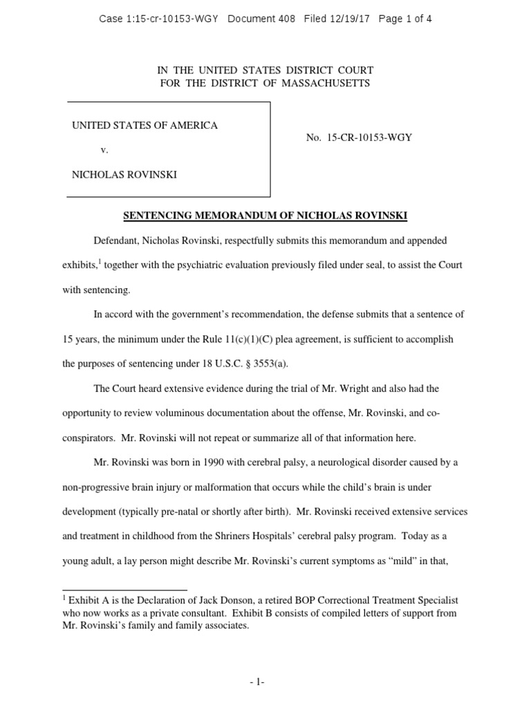 Defense Sentencing Memorandum | Solitary Confinement | Criminal Law