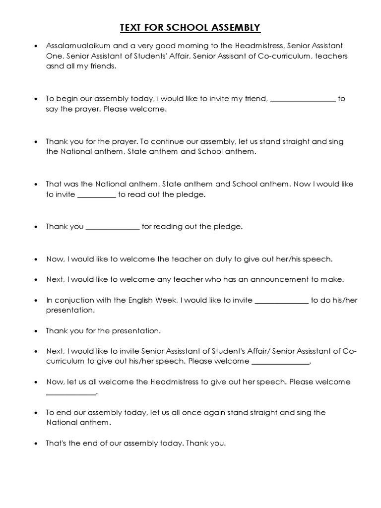 Text for the School Assembly