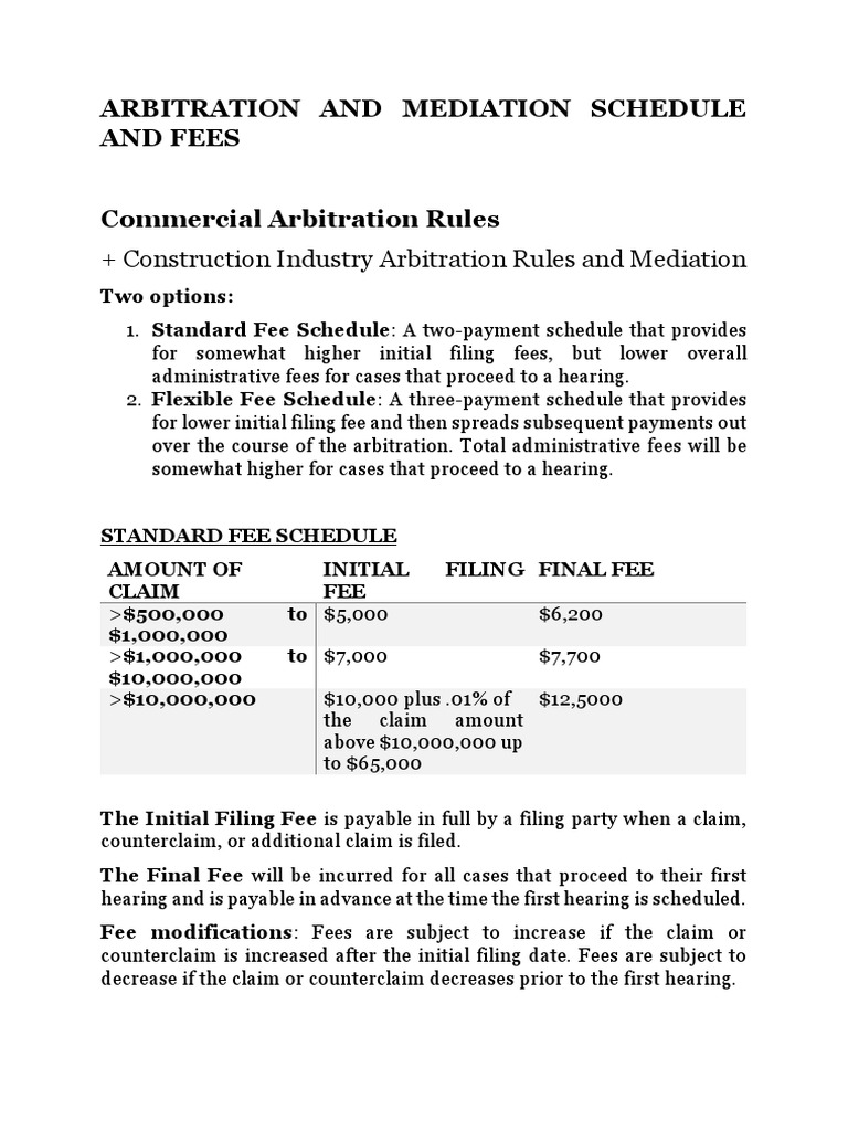 Arbitration and Mediation Schedule and Fees | PDF | Arbitral Tribunal ...