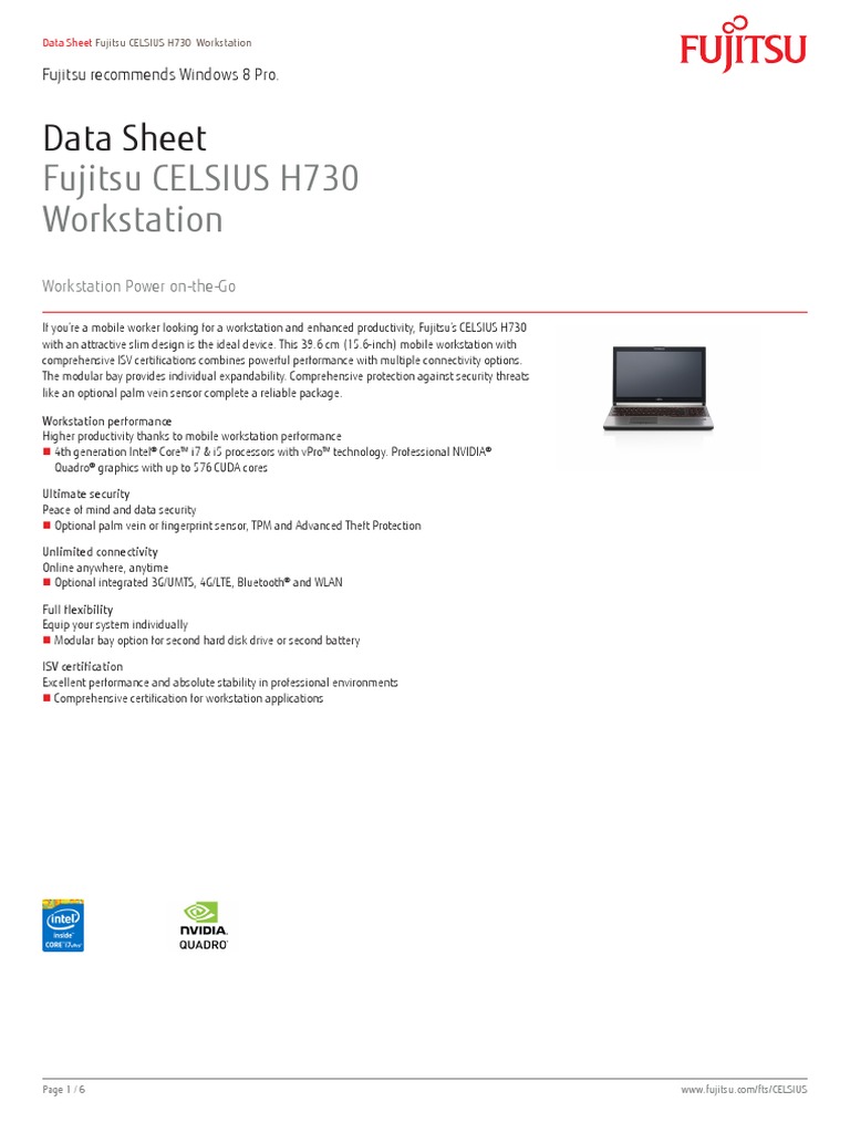 Fujitsu H730 Specs Sheet | PDF | Solid State Drive | Secure Digital
