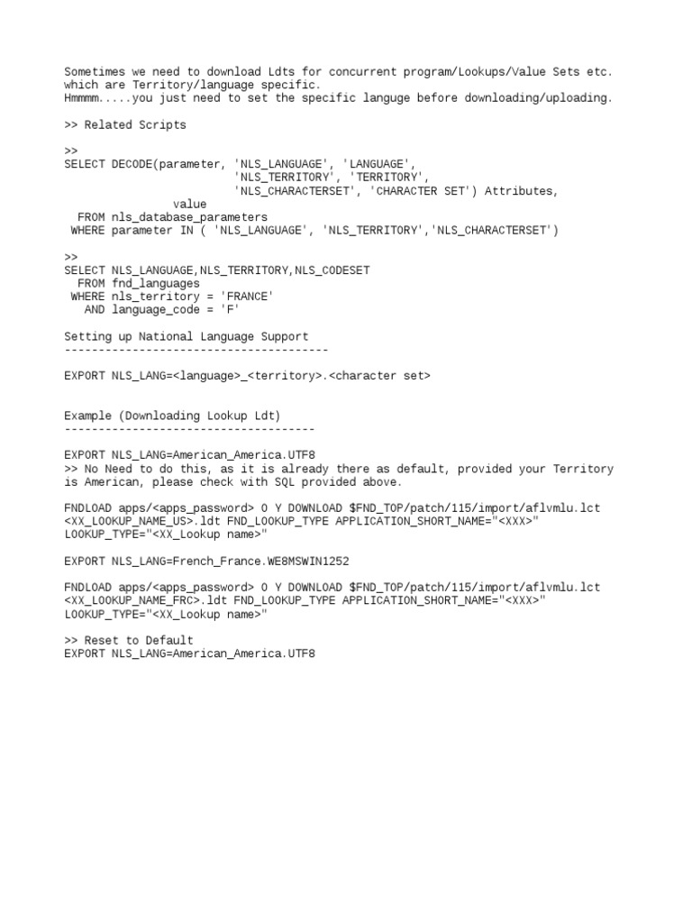 FNDLOAD For Territory Language Specific | PDF