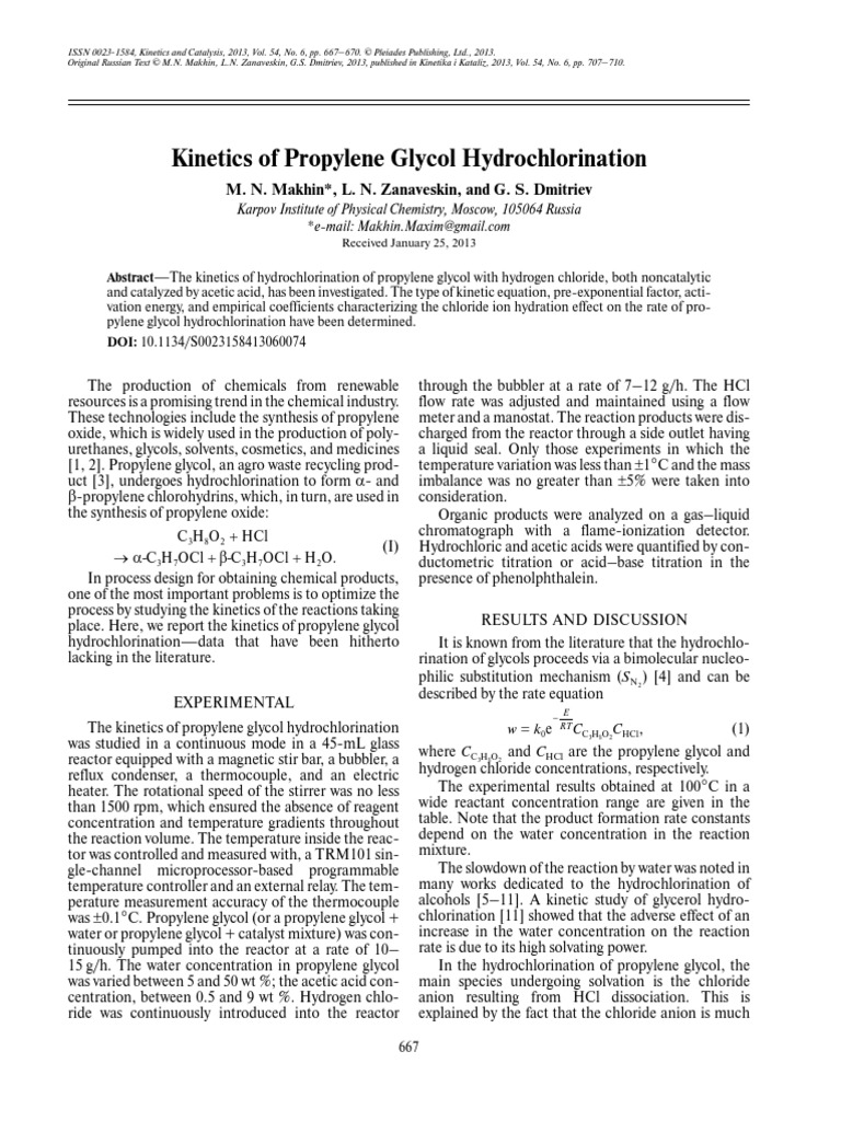 Kinetics of Propylene Glycol Hydrochlorination | PDF | Solvation ...