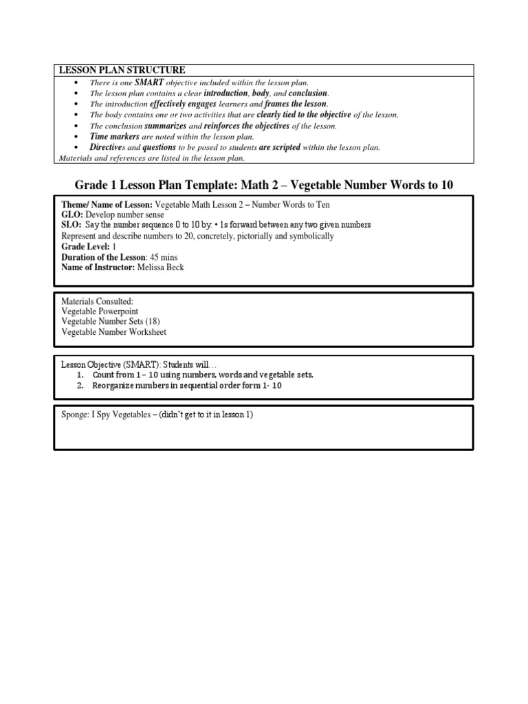 Vegetable Math Lesson Plan for Grade 1 | PDF | Lesson Plan | Worksheet