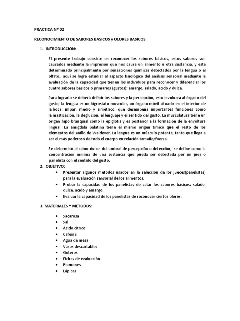 Reconocimiento de Olores y Sabores Básicos | PDF | Olfato | Sentidos
