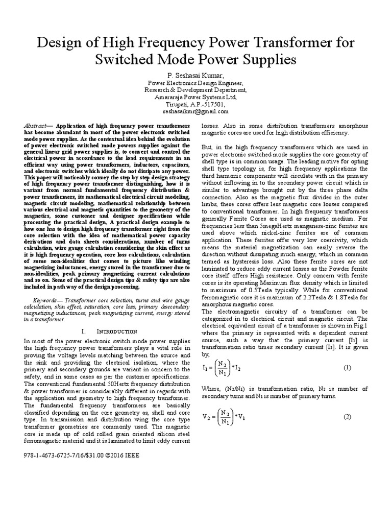 HF Transformer Design-IEEE | PDF | Transformer | Inductor