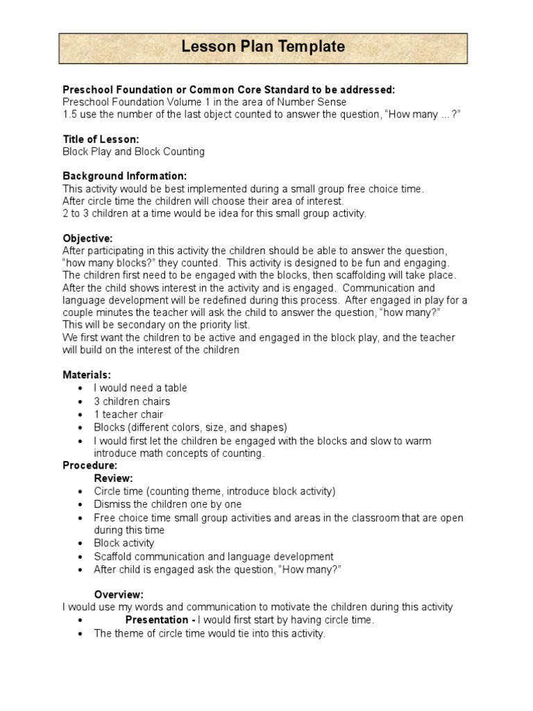Assignment 2 4 Preschool Foundations Lesson Plan 2 | PDF | Preschool ...