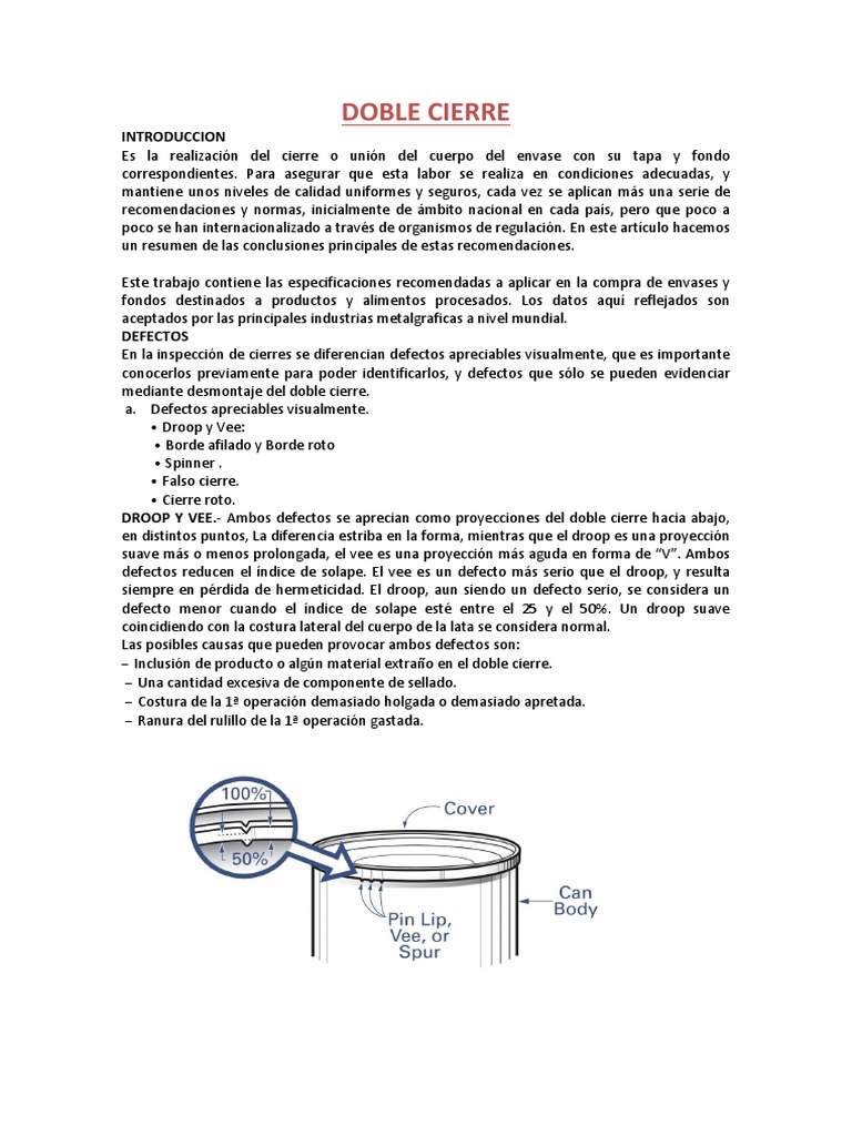 Especificaciones del Doble Cierre de Latas | PDF | Calidad (comercial ...