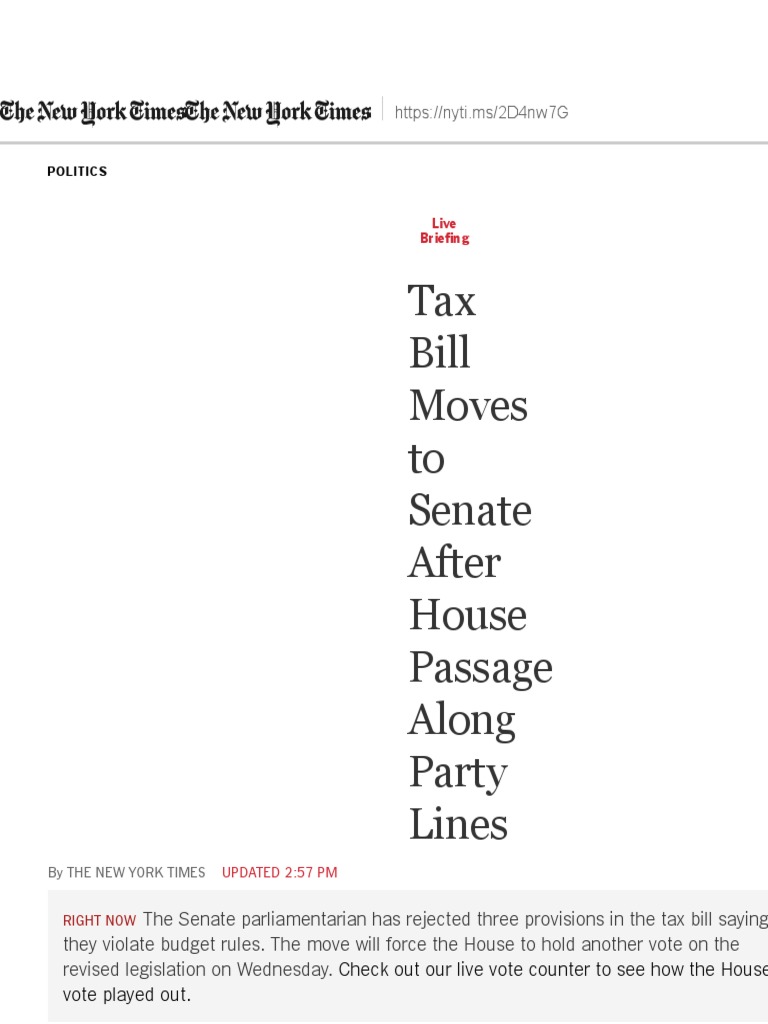 Tax Bill Moves To Senate After House Passage Along Party Lines - The ...