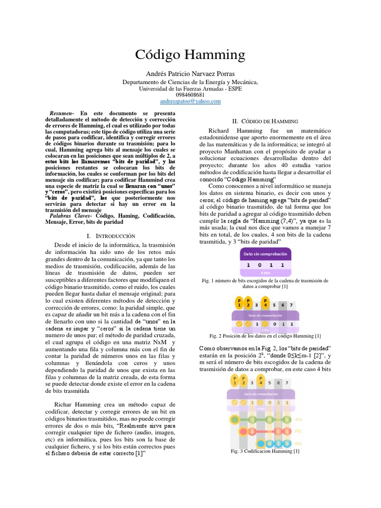 Código Hamming | PDF | Detección y corrección de errores | Áreas de ...