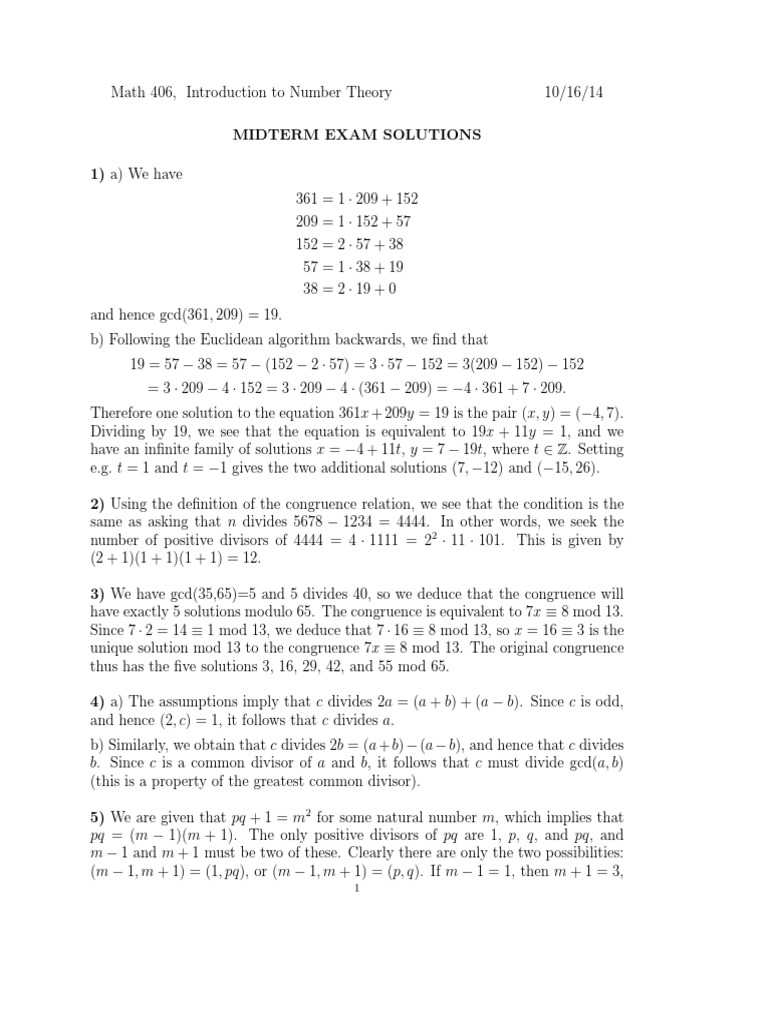 Solutions To Number Theory Exercises | PDF | Prime Number | Ring Theory